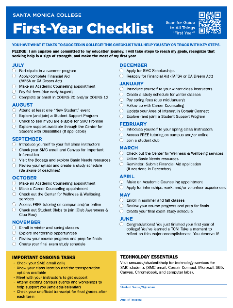 First-Year Student Checklist - Santa Monica College